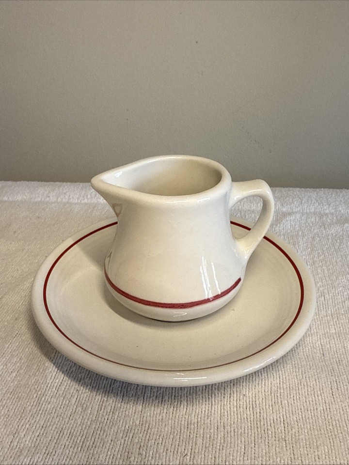 Vintage Homer Laughlin Creamer And Saucer - Restaurantware Red Stripes ...