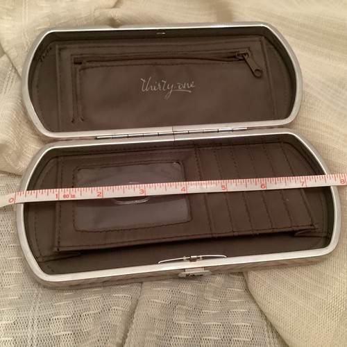Retired Thirty-One Wallet GrayWhite Padded Hard Case Clutch Snap Close ...