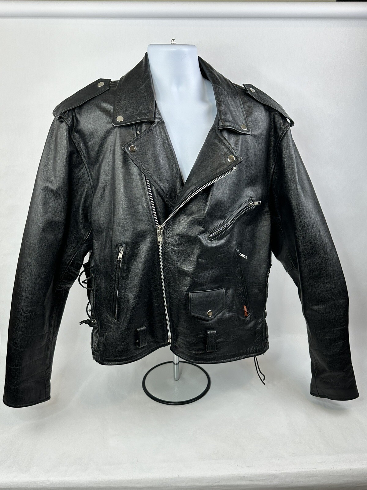 Interstate Leather Motorcycle Jacket Mens Size 48 Bla… - Gem