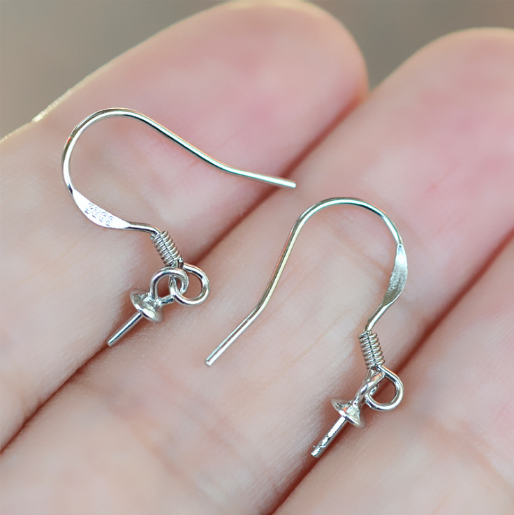 Solid 925 Sterling Silver French Fishhook Ball Earrings Hook Ear wires ...