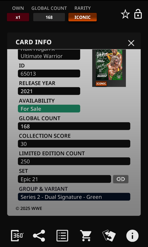 Topps WWE Slam 2021 Hulk Hogan Ultimate Warrior Epic Signature Iconic ...