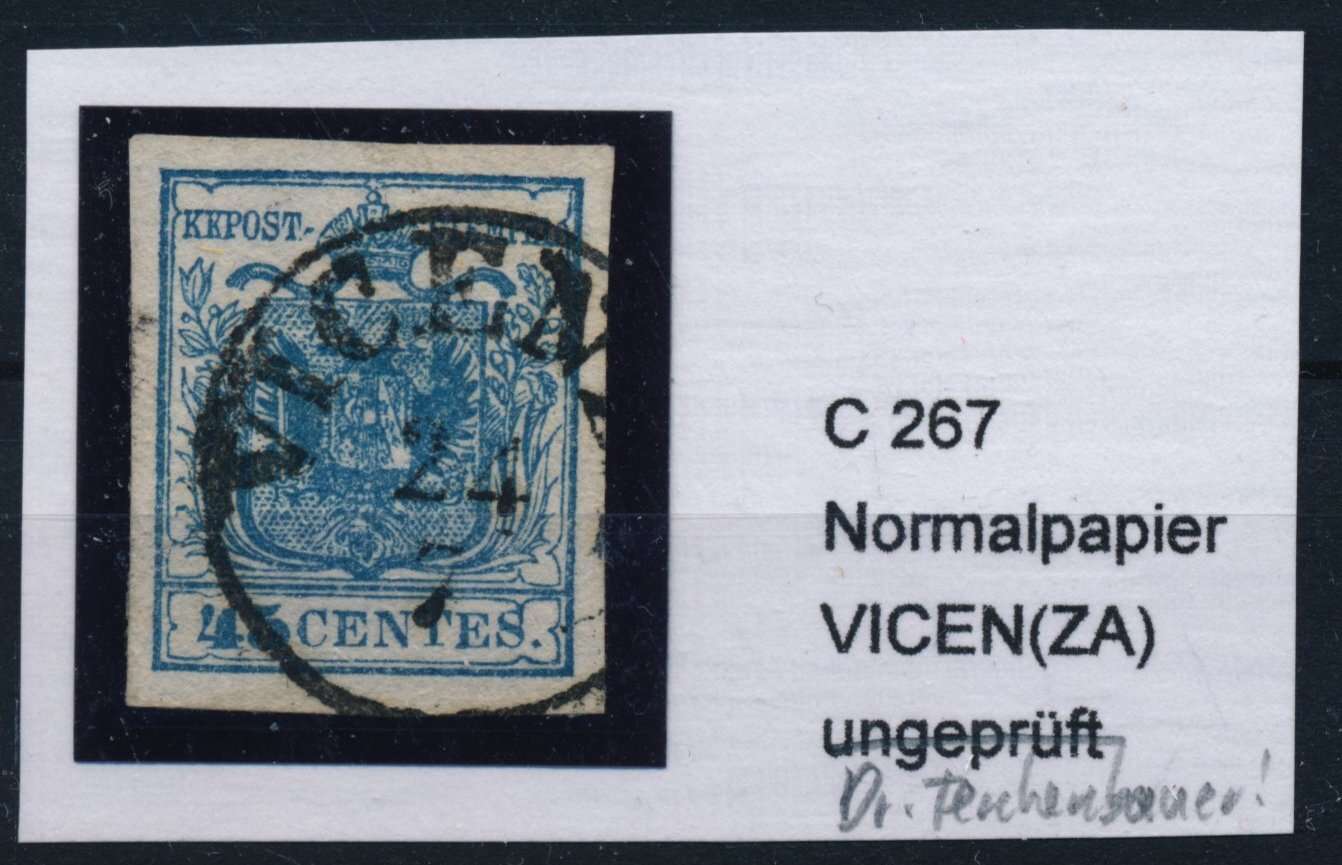 LOMBARDEI-VENETIEN 1850 45C, HP, TYPE I.! P.F.! C 267! VICENZA. Dr ...