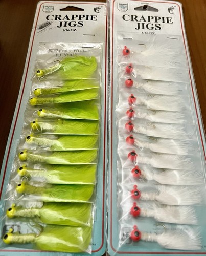 23 Dolphin Crappie Jigs 1/16 Fishing Lures CHARTREUSE/RED WHITE | eBay