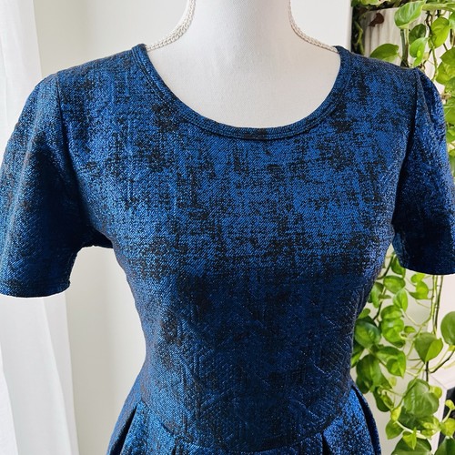 LulaRoe *Amelia* Blue & Black Shimmery Elegant Fit & Flare Dress - Size ...