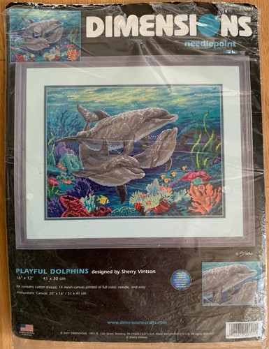 Dimensions Needlepoint Kit Playful Dolphins #20001 UNUSED COMPLETE 16 X ...