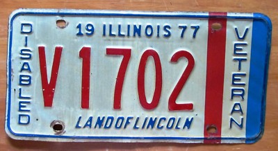 Illinois 1977 DISABLED VETERAN License Plate # V1702 | eBay