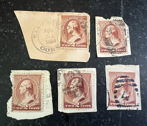 George Washington ~ Two Cent Brown Stamp ~ Lot of Five ~ 1883 ~ Scott ...