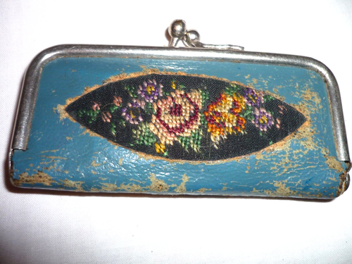 Vintage Petit Point Needlepoint Blue Floral Leather Case Manicure Set 3 ...