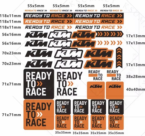 Sheet Stickers Decals KTM Ready To Race Orange Motorcycle cross Enduro ...