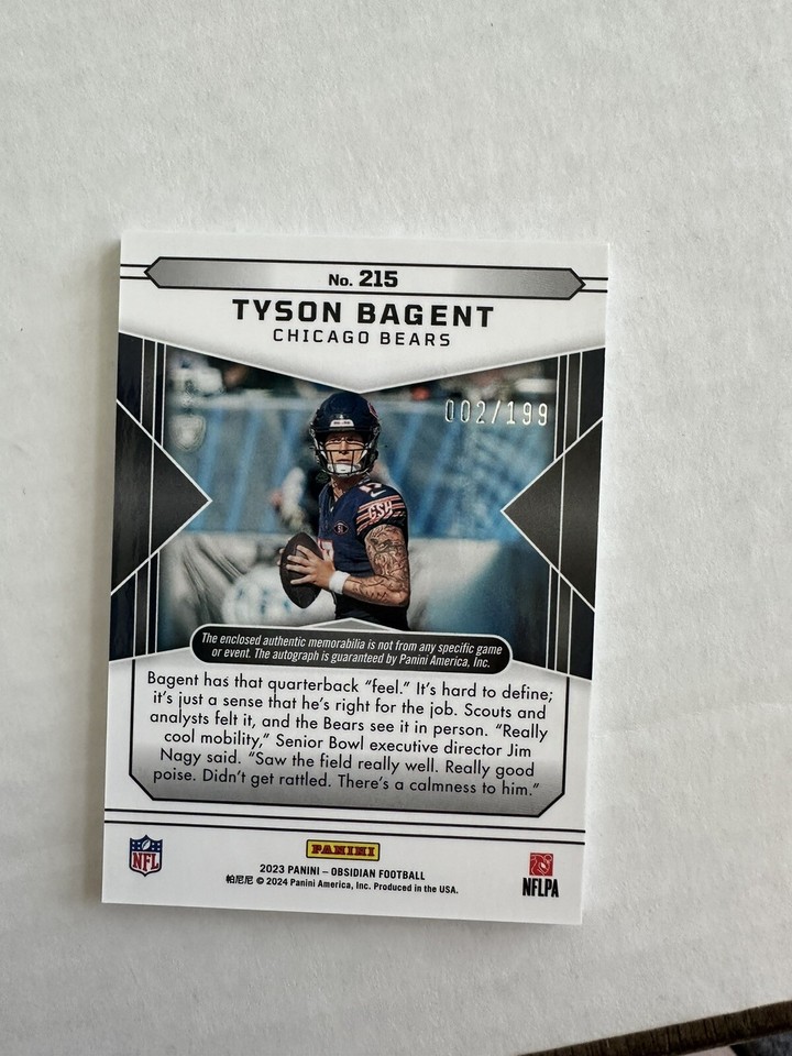 2023 Panini Obsidian Tyson Bagent Rookie. autograph 002/199. Chicago ...
