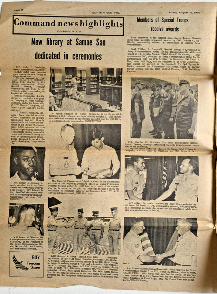 USARSUPTHAI Sentinel 8.15.69 Camp Friendship Korat Thailand Newspaper ...