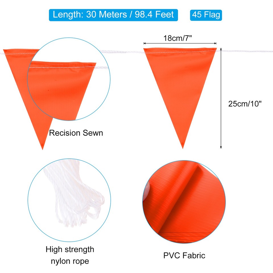 100ft Pennant Banner Flags, Warning Flagging Banner, 45 Flags Orange ...