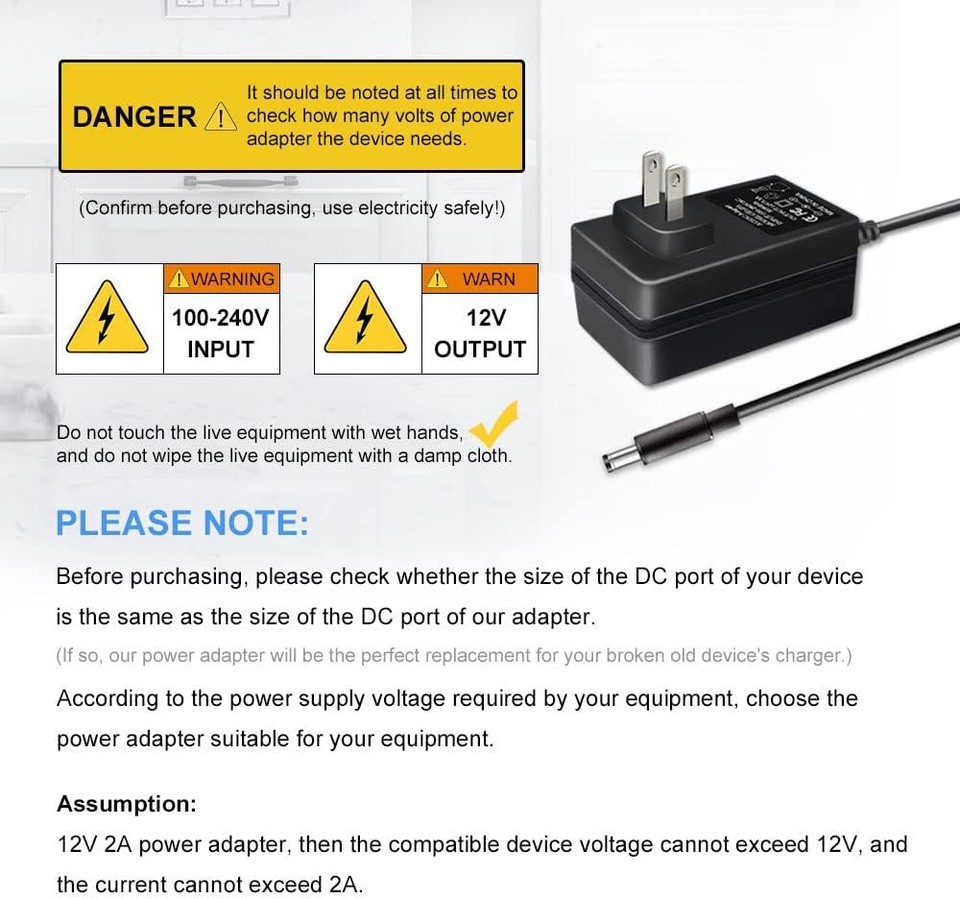 AC 100-240V to DC 12V 2A Power Supply Adapter 12 Volt 2 Amp with 5.5mm ...