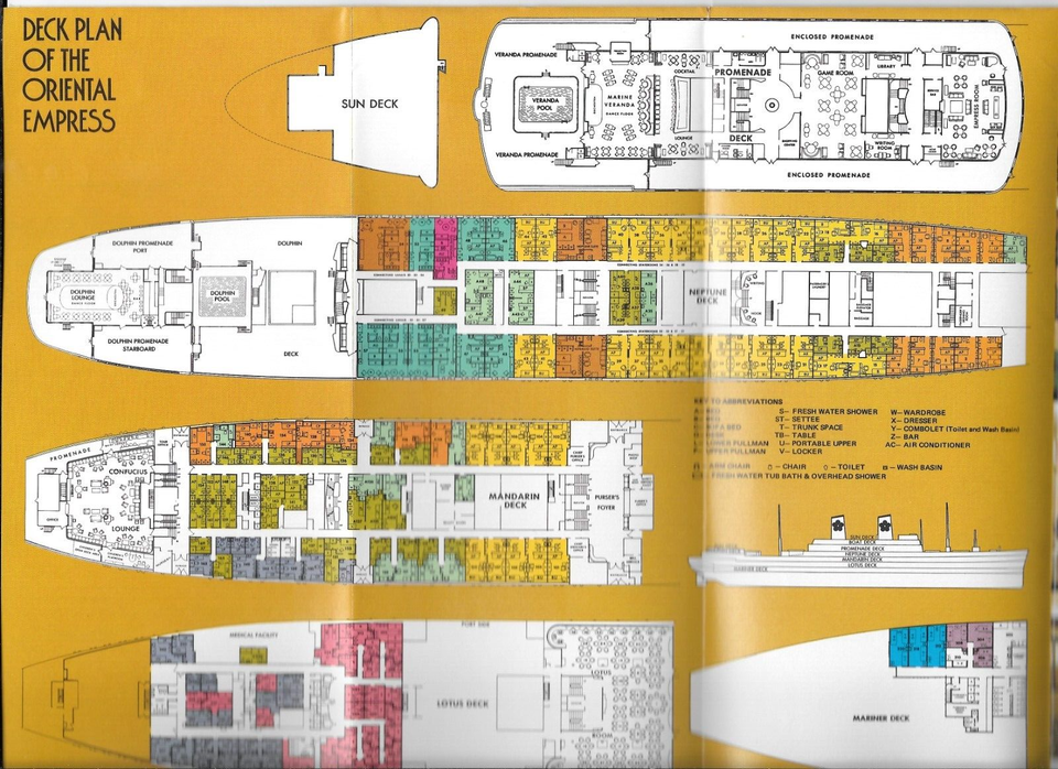 Cruise Line Deck Plan brochure ORIENT OVERSEAS LINE ship ORIENTAL ...