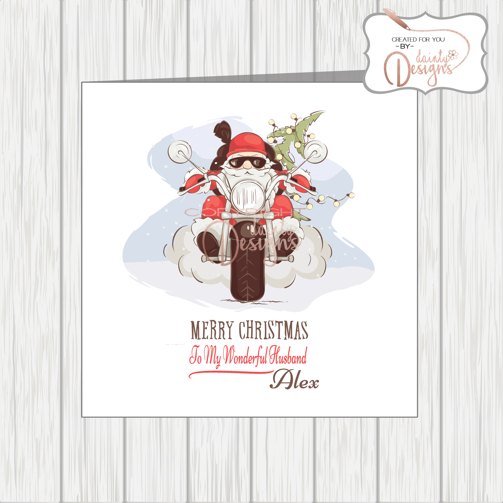 Personalised Motorbike Motorcycle Biker Christmas Card Santa With Xmas ...