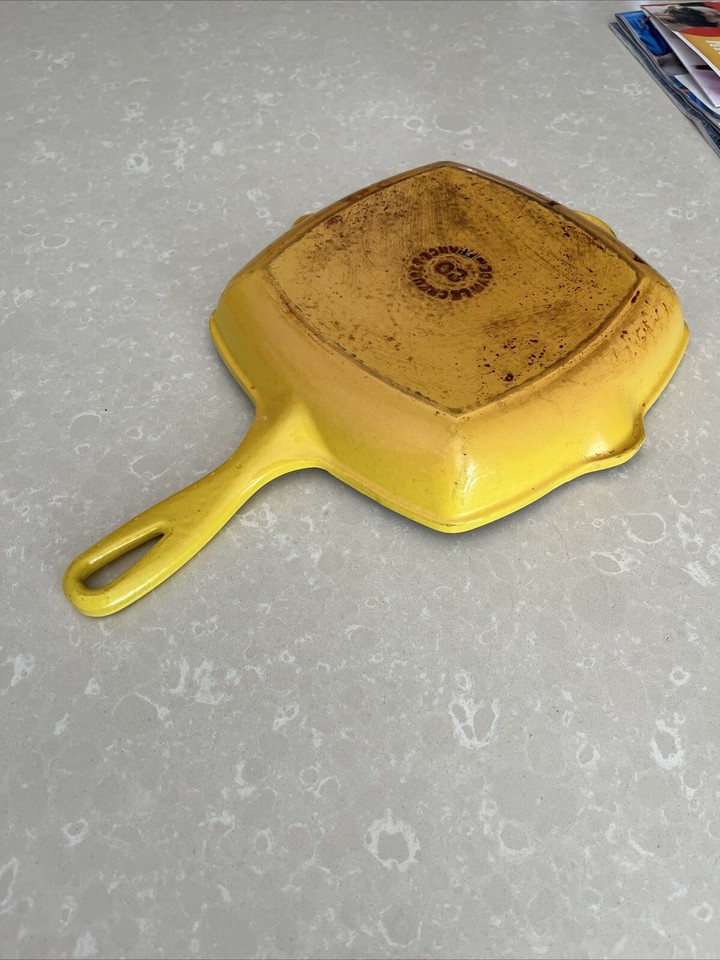 VTG Le Creuset Yellow Enameled Cast Iron Square Grill Pan Skillet ...