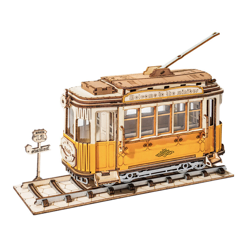 DIY Retro Tram Model Wooden 3d Puzzle Toys Assembly Game for Kids Adult ...