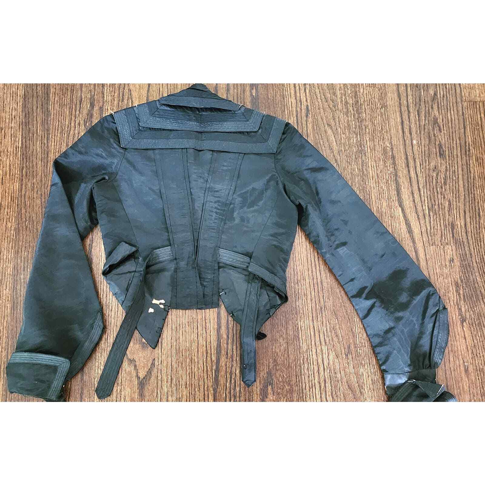 Antique Edwardian Jacket 1900s Black Satin w/Ribbon E… - Gem