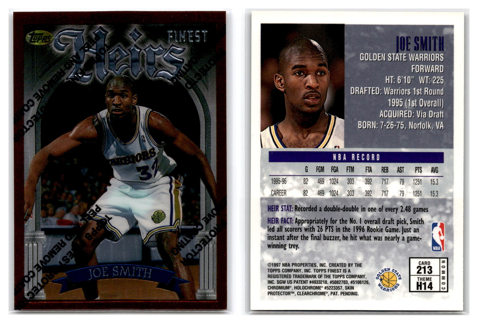 1996-97 Topps Finest #213 Joe Smith - Golden State Warriors | eBay