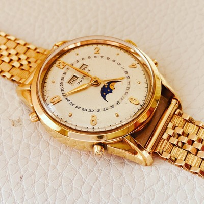 18k GUBELIN Astronomic Tri-Calendar Moonphase Automatic 38MM ca.1958 ...