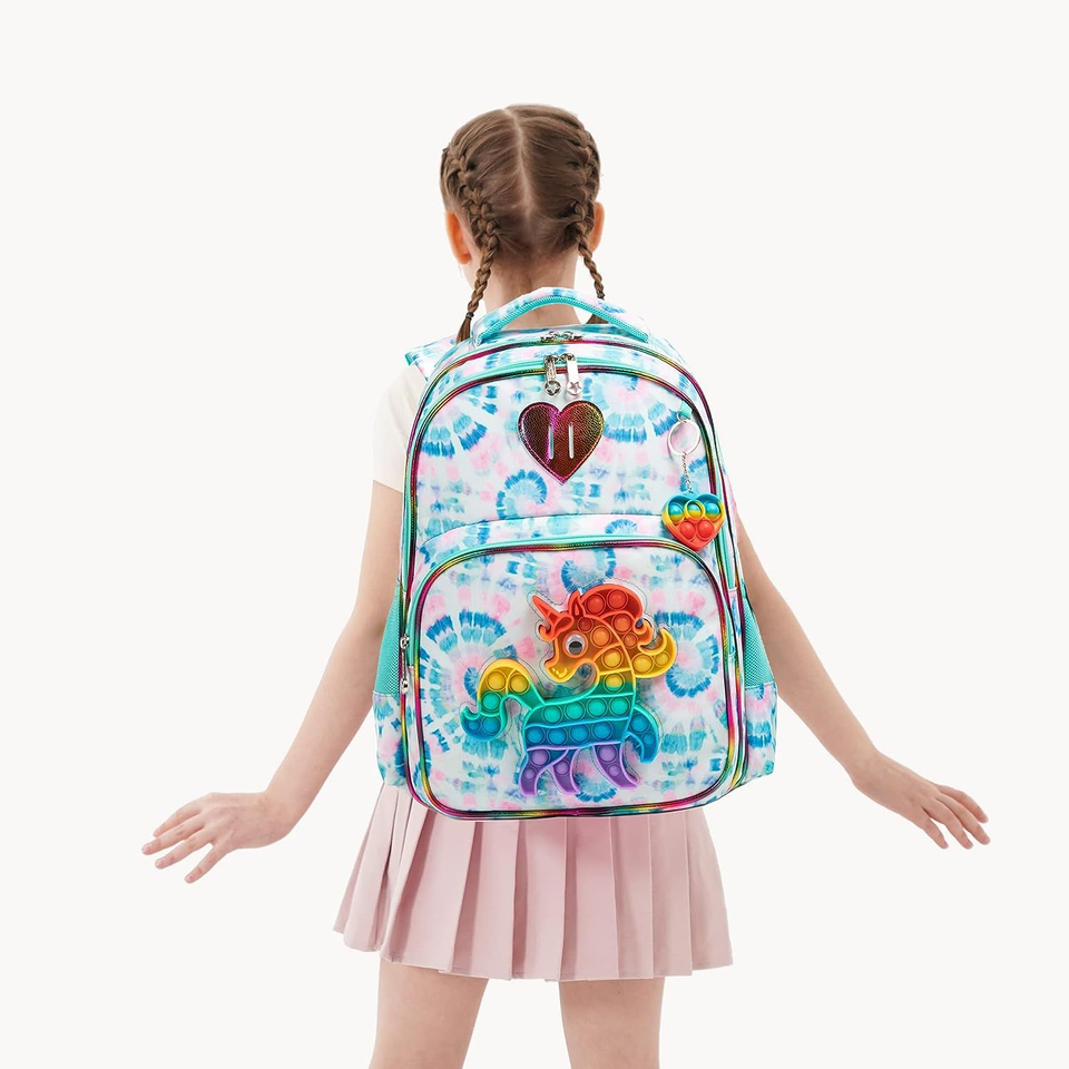 Backpack for Girls Elementary Preschool Kids Lunch Box Unicorn Bag Mint ...