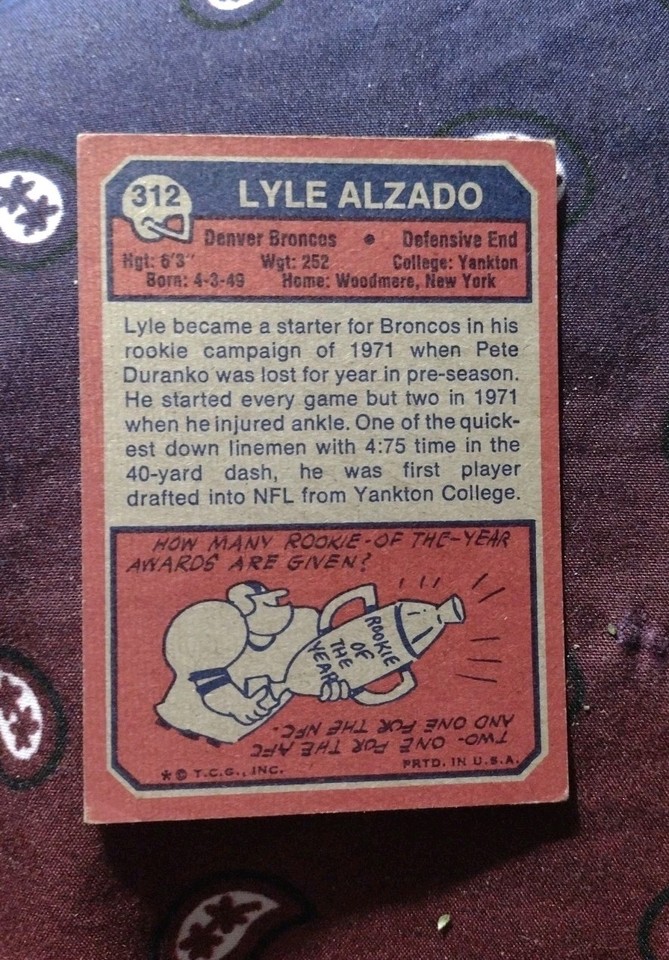 1973 Topps Football Lyle Alzado #312 Denver Broncos Legend Excellent | eBay