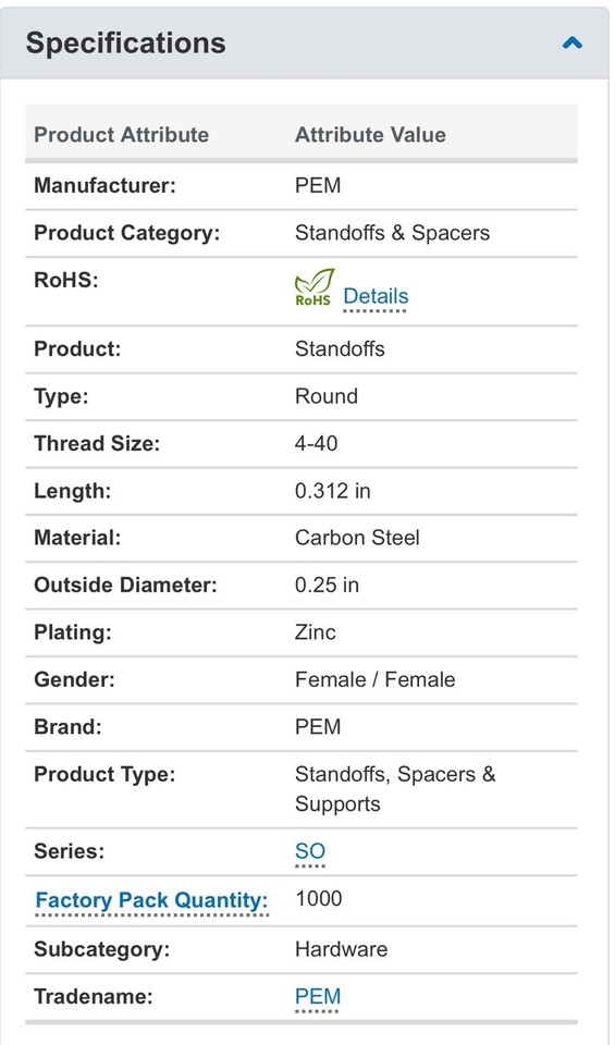 SO-6440-10ZI Blind Threaded Standoff Penn Engineering PEM Hardened Steel 100 | eBay