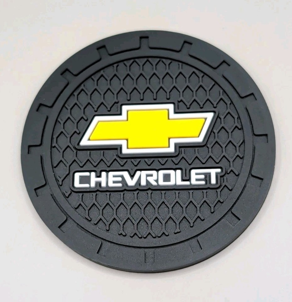 2x CHEVROLET Emblem Logo Black Rubber Cup Holder Insert Car Coasters ...