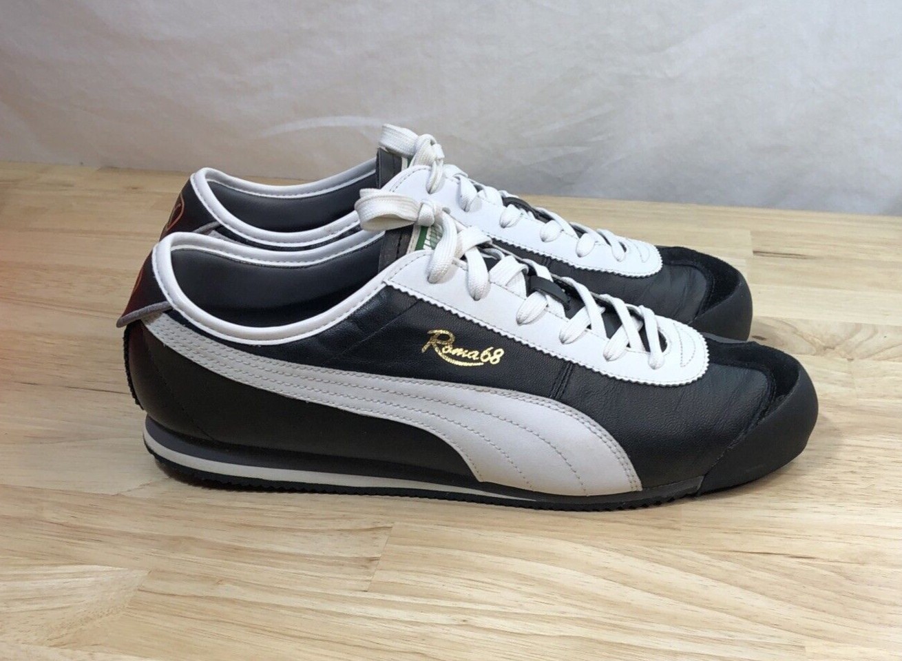 PUMA Men Roma 68 Vintage Sneaker Shoes Black White Le… - Gem