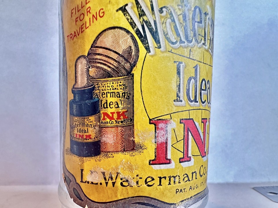 1916 Antique Waterman Vintage Ink Bottle Labeled 1/2 PINT Old Writing ...
