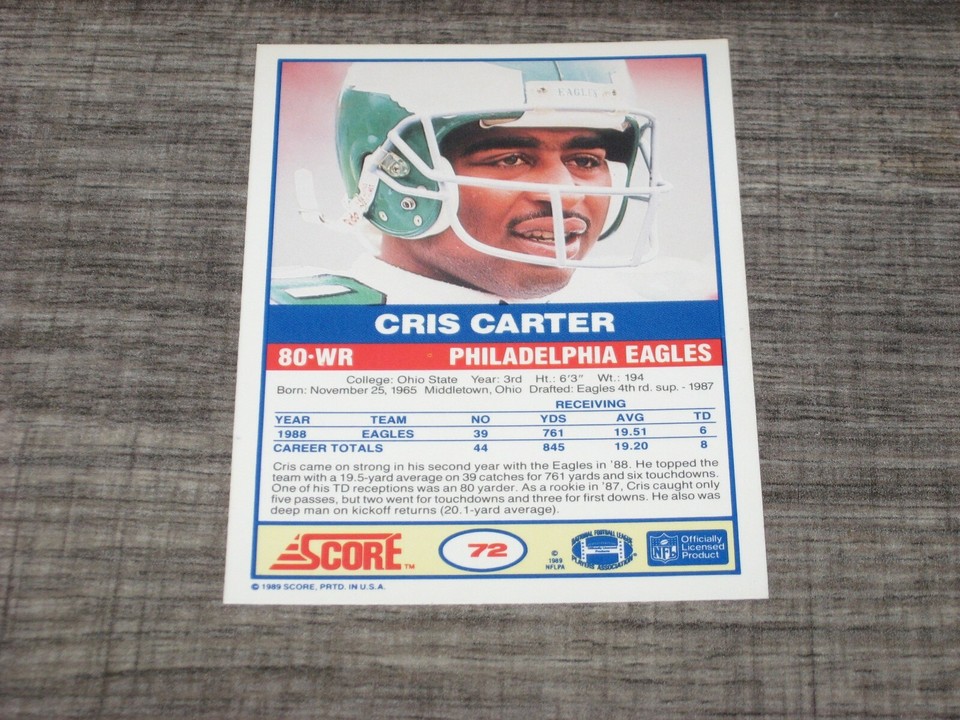 1989 SCORE CRIS CARTER ROOKIE CARD #72 MINT | eBay