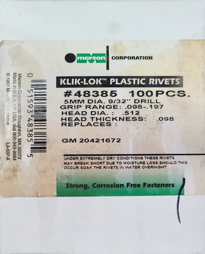Marson 48355 Klik Lok Plastic Rivets 5mm .098-.197 GM 20421672 qty 100 ...