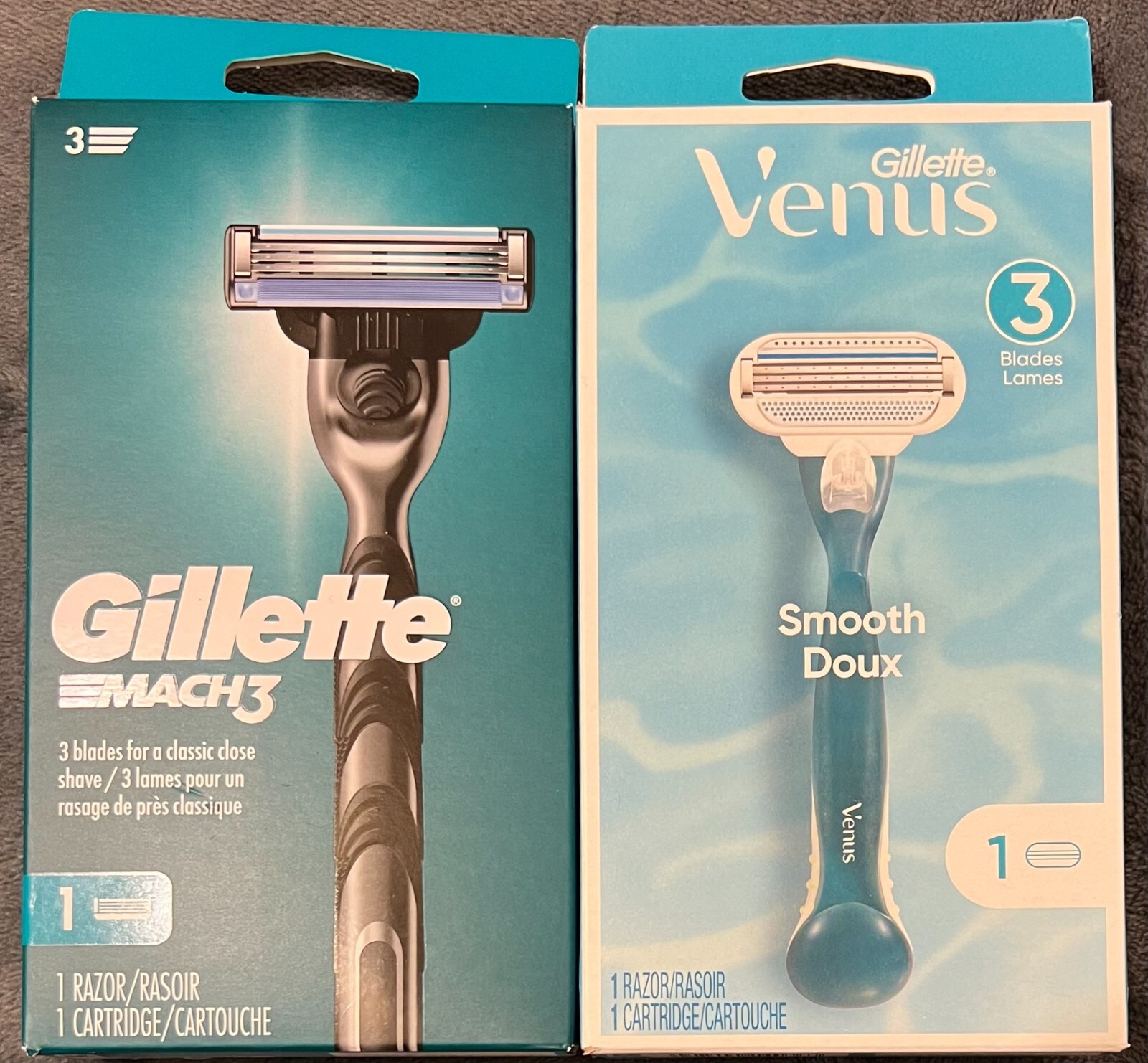 2 Pack Gillette Razors - 1x Mach 3 1x Venus Smooth - 1 Razor & 1 ...