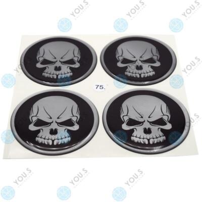 8 X You.S Hub Caps Silicone Sticker 75,0 MM - Silver Black Skull - New ...