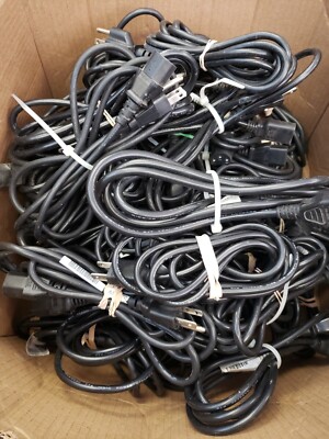 Mixed Lot of 50 Black 3 Prong 5', 6' Long Computer Printer Power Cables ...