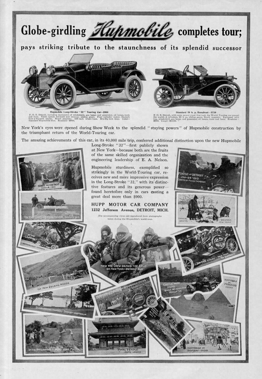 HUPP MOTOR CAR COMPANY DETROIT MICHIGAN GLOBE GIRDLING HUPMOBILE ...