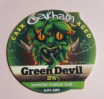 OAKHAM brewery GREEN DEVIL beer real ale pump clip badge front ...