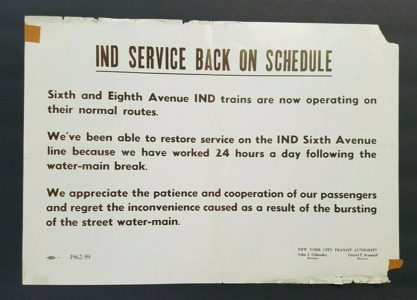 VINTAGE NEW YORK CITY TRANSIT IND SERVICE BACK ON SCHEDULE SUBWAY ...