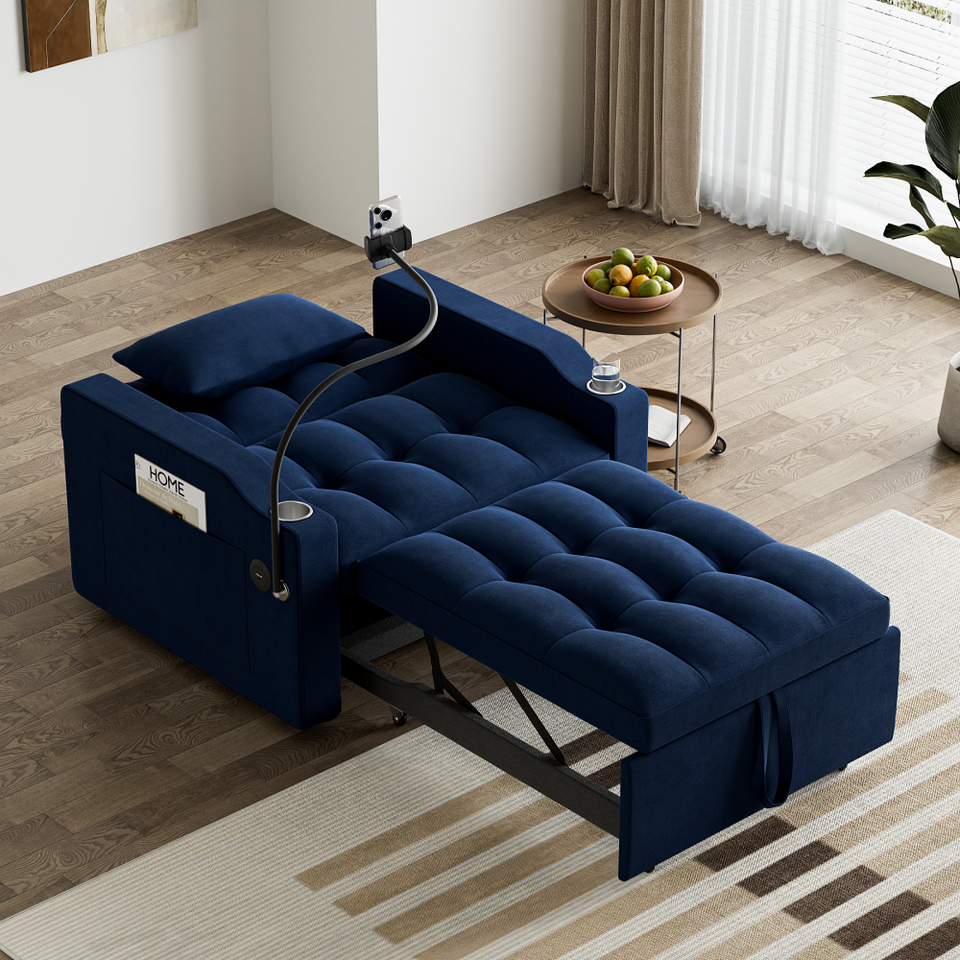 Modern Velvet 3-in-1 Pull Out Bed Folding Sofa Convertible Single ...