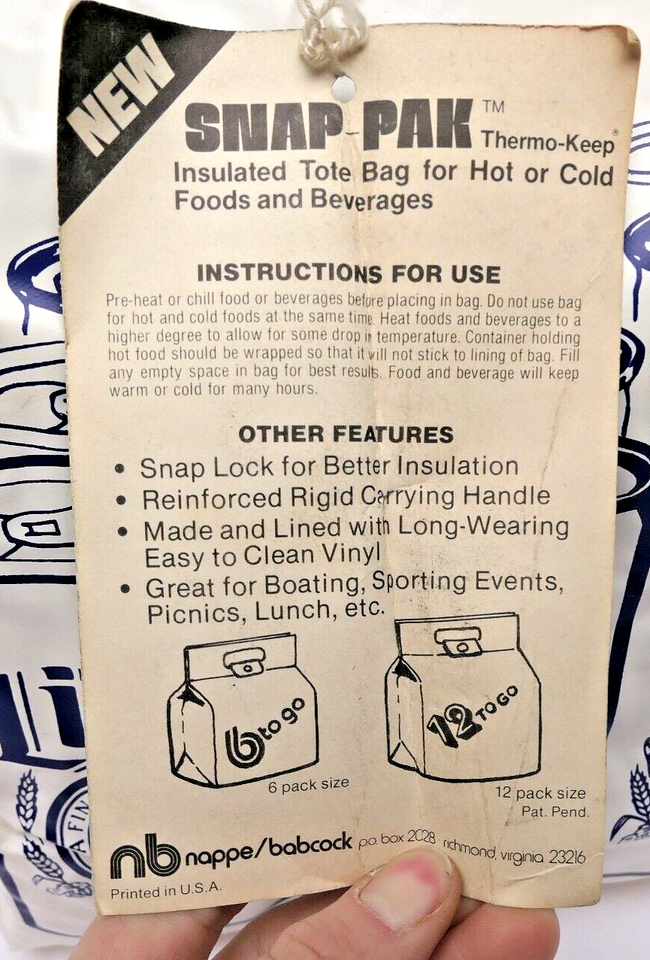 RARE Vtg NB Miller Lite Snap-Pak Insulated Tote Bag-Hot/Cold Holds 6Pk ...