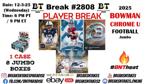 SAM LEAVITT 2025 Bowman Chrome U Football CASE 8 BOX Break #2808 | eBay