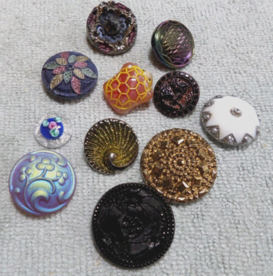 11 Vintage Antique Glass Buttons Fancy Luster Iridescent Designs | eBay