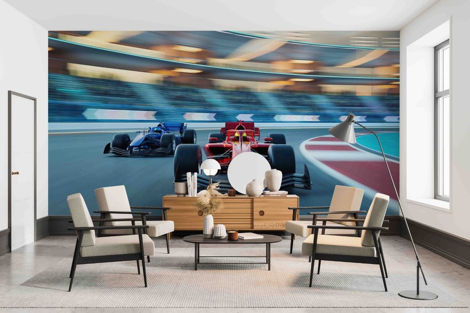 3D F1 Formula Racing Red Self-adhesive Removable Wallpaper Murals Wall ...