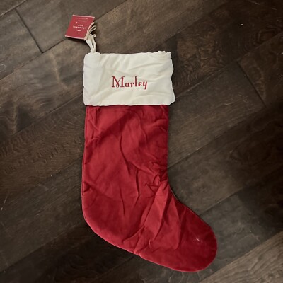NWT Pottery Barn Classic Medium Red Ivory Velvet Christmas Stocking ...