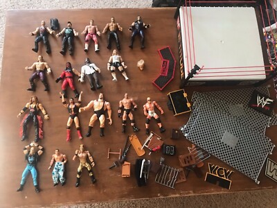 WWF & WCW Action Figure lot with Ring, Cage, & lots of accessories. WWE ...