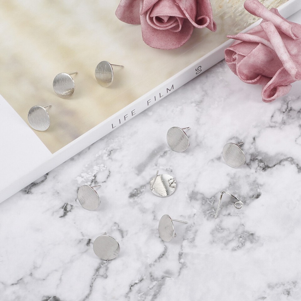 10 Drawbench Brass Flat Earring Posts Back Loop Mini Stud Findings ...