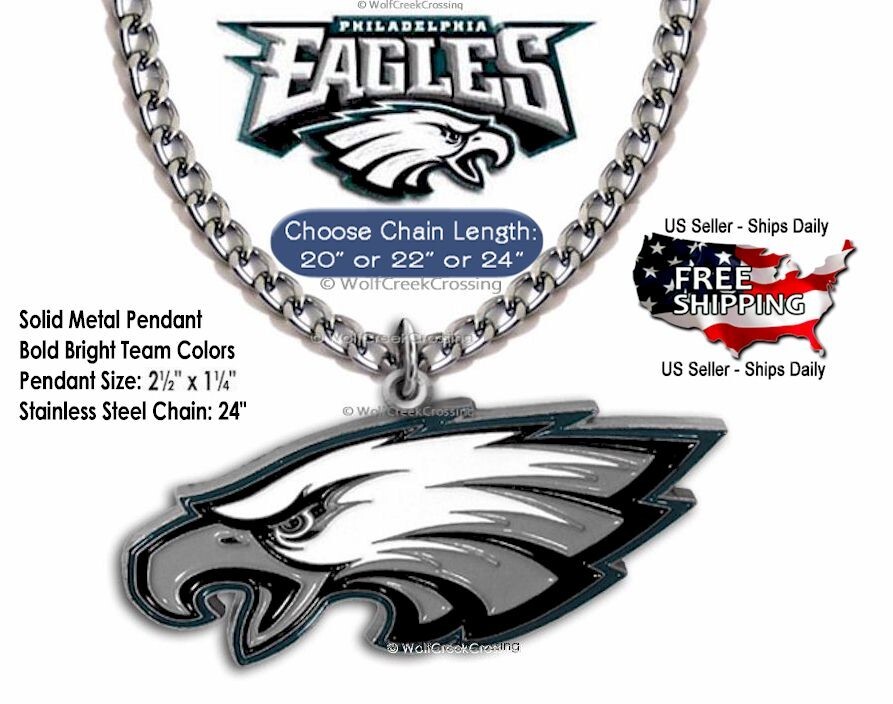 LARGE PHILADELPHIA EAGLES NECKLACE Stainless-Steel Chain NFL Football ...