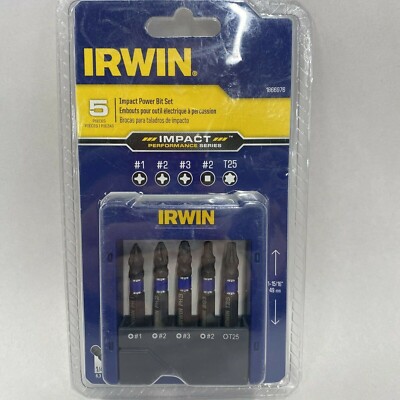 QTY 1 - Irwin 5 piece Impact Power Bit Set #1&2&3 PHILLIPS # 2 SQ LGO2 ...