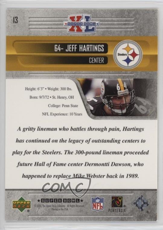 2006 Upper Deck Super Bowl Champions Pittsburgh Steelers Jeff Hartings ...