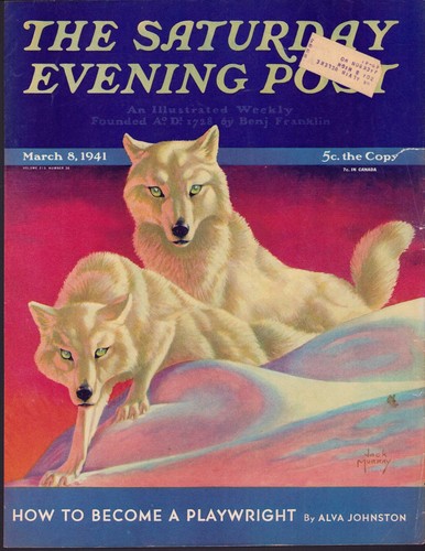 MARCH 8 1941 Snow Wolves SATURDAY EVENING POST COVER ONLY #1 Jack ...